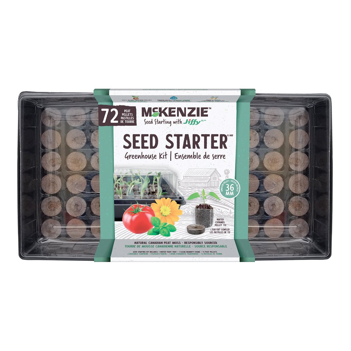 McKenzie Seeds with Jiffy Greenhouse Seed Starter Kit with 72 Peat Pel